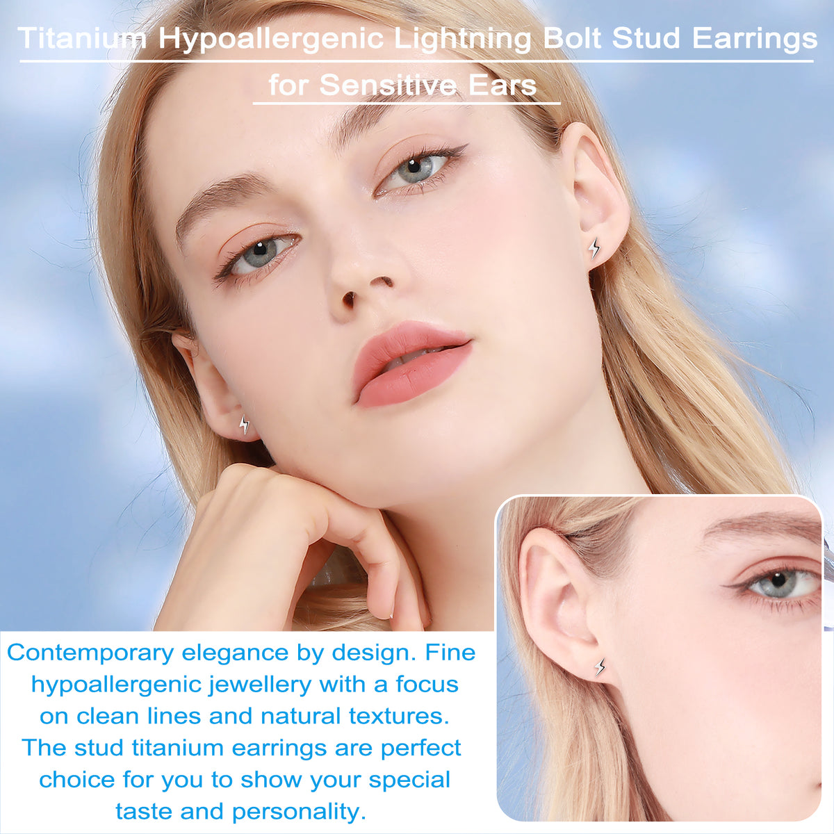 Lightning Bolt Stud Earrings Hypoallergenic, Pure Titanium earrings fo ...